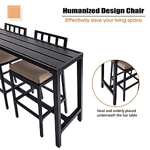 ONLYCTR Outdoor Bar Chairs and Table, Metal Outdoor Bar Set, 7 Piece Patio Bar Table Set with Bar Stools & Cushions for Backyard, Porch, Bistro, Balcony (Black, 63" Table, 6 Vertical Back stools)