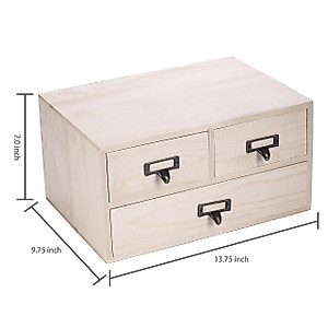 MyGift Natural Beige Wood Desktop Storage Cabinet with 3 Drawers, Small Wooden Box Organizer for Office Supplies, Sewing Kits and Accessories
