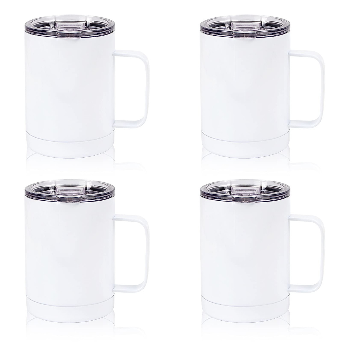 MAIKESUB 4 Pcs Sublimation Blank Skinny Tumbler 16 OZ White Handle and Straw Double Wall Stainless Steel Coffee Straight Mug with Sliding Lid (12 oz 340ML With base)