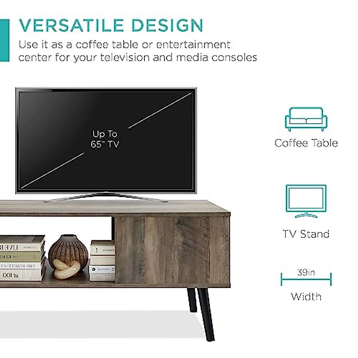 Best Choice Products Wooden Mid-Century Modern Coffee Table, Accent Furniture for Living Room, Indoor, Home Décor w/Open Storage Shelf, Wood Grain Finish - Gray Oak