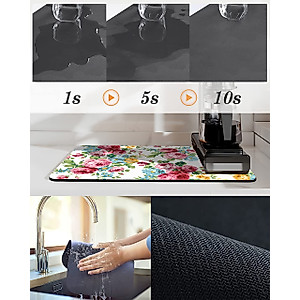 Coffee Bar Mat Accessories for Countertop Pioneer Flower Absorbent Hide Stain Rubber Backed Dish Drying Mats for Kitchen Counter Draining Pad Decor Gift Fit Under Coffee Maker (20x12in)