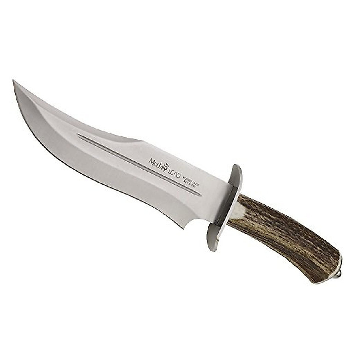 MUELA LOBO-23A Genuine Red Stag Antler Handle Hunting Knife with Leather Sheath, 9-1/6"