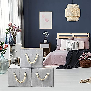 Robuy Fabric Storage Bins with Cotton Rope Handle Collapsible Stroage Basket for Home Office Nursery and More Grey Bamboo Fabric 3-Pack