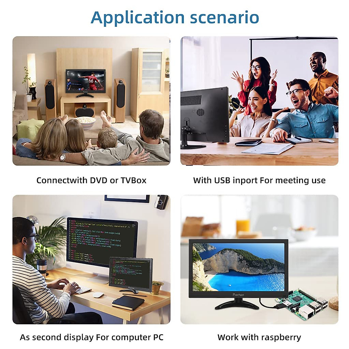 Prechen 15.6 inch Small PC Monitor HDMI Monitor 1366x768 LED Monitor Support HDMI VGA AV BNC USB Intput, for Fire Stick, Mini Monitor Computer Monitor, Built-in Speaker