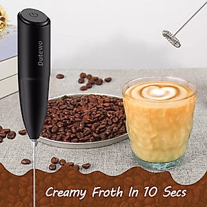 Hand Mixer Milk Frother for Coffee - Coffee Bar Accessories, Dutewo Frother Handheld Foam Maker for Lattes, Electric whisk Drink Mixer for Coffee, Mini coffee stirrer for Frappe Hot Chocolate, Black
