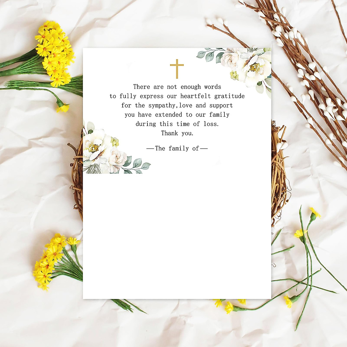 Whaline 48Pcs Funeral Thank You Cards Sympathy Thank You Card with Stickers Envelopes White Flower Bereavement Card with Message for Memorial Service Loved Ones Celebration of Life