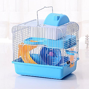 VOSAREA Hamster Cage Gerbil Haven Habitat Small Animal Cage Includes Play Slide Exercise Wheel Hamster Hide- Out Water Bottle (Light Blue)
