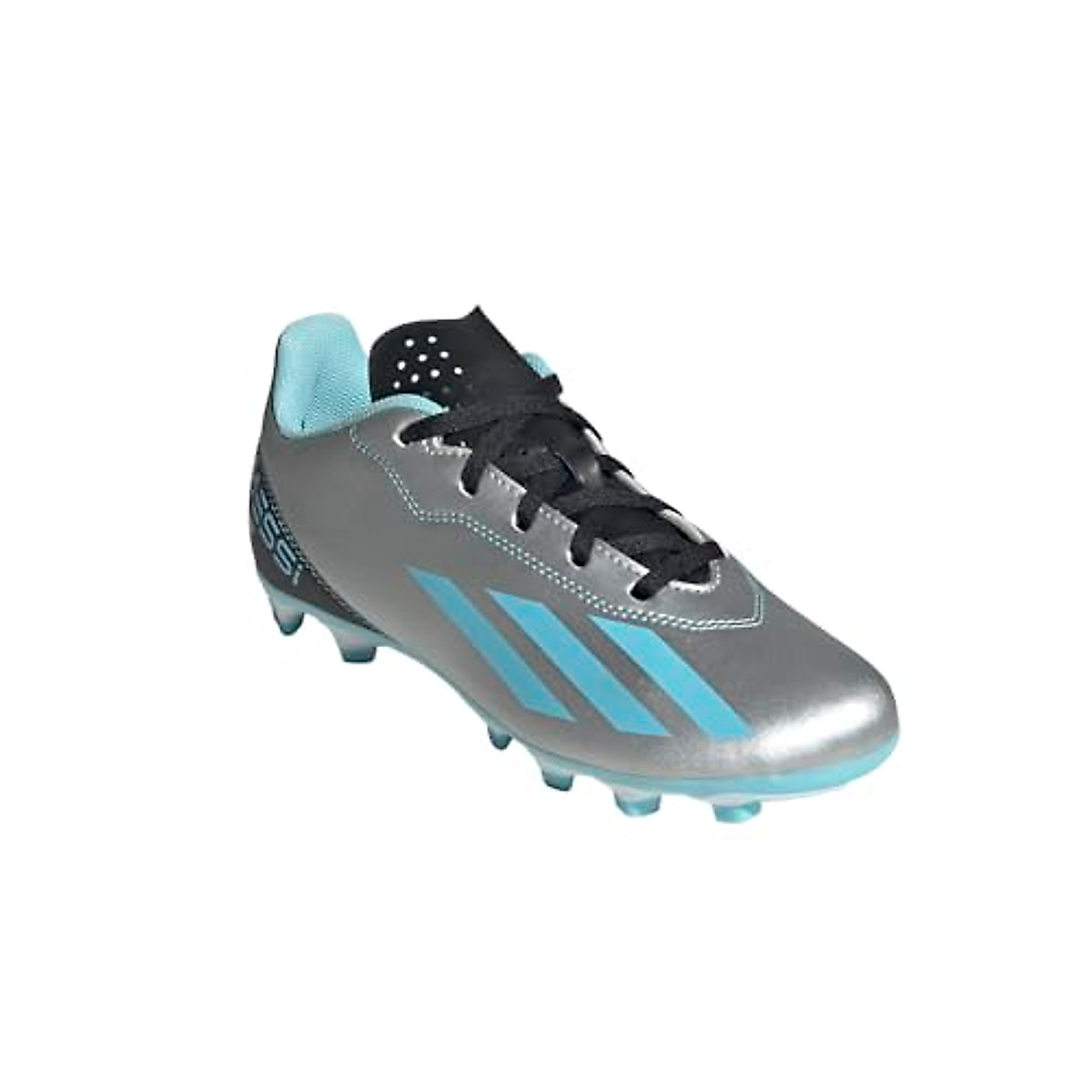 adidas X Crazyfast Messi.4 Firm Ground Sneaker, Silver Metallic/Bliss Blue/Core Black, 3 US Unisex Little Kid