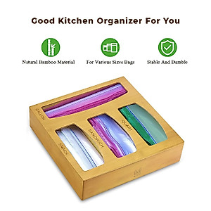 MAGOR ziplock bag Storage organizer for Kitchen Drawer, Bamboo Baggie holder and Storage bag organizer Compatible with Gallon, Quart sandwich and snacks variety size bags (1Box 4 Slots),ZBS 2022