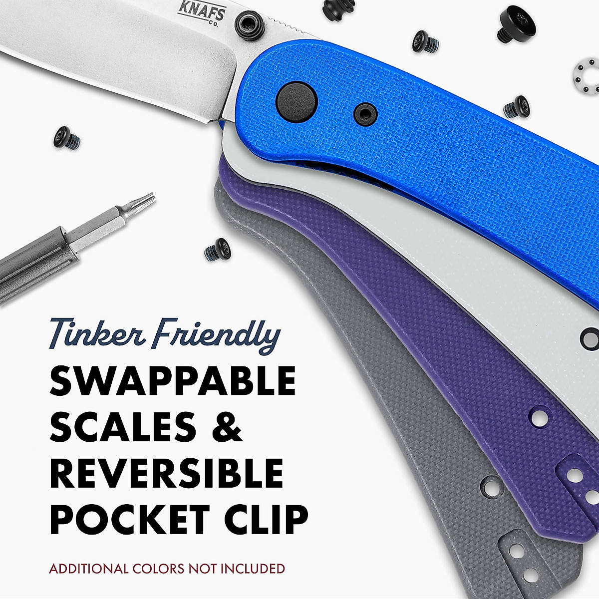 Knafs - Lander 1 Folding Pocket Knife with Clip - EDC for Men, Women, Everyone - Gray Stonewash Blade - Blue G10 Handle