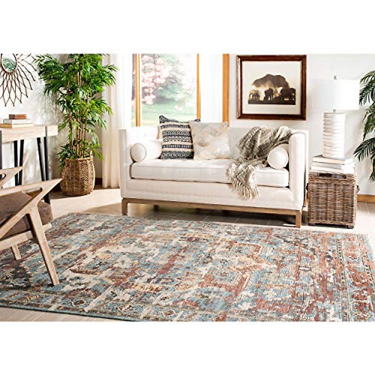 SAFAVIEH Izmir Collection 8' x 10' Blue / Light Brown IZM101T Hand-Knotted Traditional Premium New Zealand Wool Area Rug
