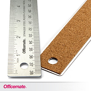 Officemate Classic Stainless Steel Metal Ruler, 15 inches with Metric Measurements, Silver, 15 L x 1.25 W (66612)