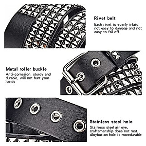 SNCEAW Studded Belt, Metal Punk Rock Rivet Belt with Bright Pyramid Studded for Women Men (Black)