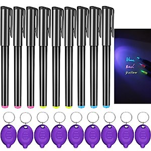 Daemson Invisible Ink Pen, Spy Pen with 9 PCS Mini UV LED Keychain Flashlight, Disappearing Ink Magic Pen with Black Light Markers for Secret Notes, Fit for Christmas Halloween Holiday Gifts (9 PCS)