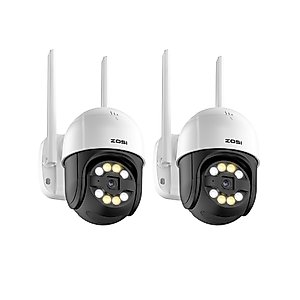 ZOSI 2pack C289 2K WiFi PTZ Security Camera,Person Vehicle Detection,Auto Tracks Human,2 Way Audio,Night Vision,Floodlight Siren,3MP Pan/Tilt Outdoor Indoor Cam,SD Card & Cloud Storage,5X Digital Zoom