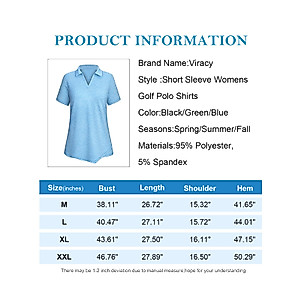 Viracy Golf Shirts for Women, Collared Polo Shirt Short Sleeve V Neck Yoga Running Tops Irregular Hem Moisture Wicking Tennis Apparel,Blue-XL