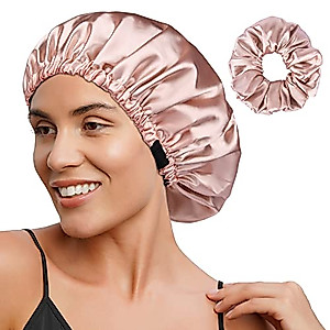 YANIBEST Satin Bonnet Silk Bonnet Hair Bonnet for Sleeping Satin Cap Extra Large Reversible for Women Curly Natural Hair Blush Pink