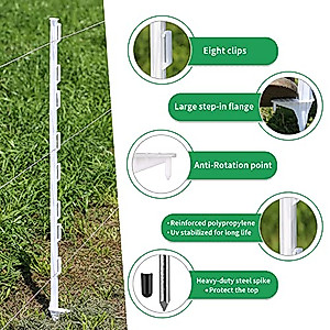 FENCE SHOCK 48Inch Step-in Fence Post-Electric Fence System Post for Garden and Farm（25 Pack）,White
