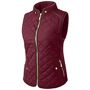 NE PEOPLE Women’s Quilted Vest – Lightweight Sleeveless Full Zip Up Casual Stand Collar Padding Gilet Jacket with Pockets NEWV40 Burgundy S
