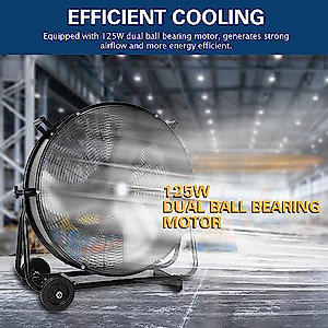 BILT HARD 24" Variable Speed DC Motor High Velocity Drum Fan , 360°Adjustable Tilt, 7800 CFM Industrial Heavy Duty Industrial Shop Fan for Warehouse, Workshops, Garage, Factory, and Basement - UL Listed