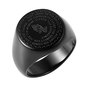 HZMAN Bible Verse Prayer Rings Christian Jewelry Silver/Gold Stainless Steel Praying Hands Bands (Black, 8)