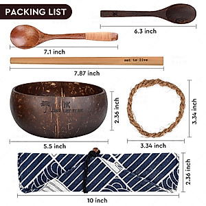 Nonaka Coconut Bowl Set - Wooden Smoothie Bowls And Spoons Are Perfect For Your Dinnerware - Coconut Bowls And Wooden Spoon Sets Contain Fork, Soup Spoons, Bamboo Straw & Cutlery Carrying Pouch