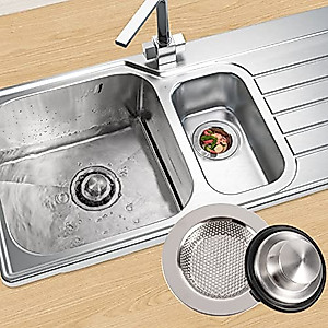 RQYEKDO Polished Kitchen Sink Strainers Sink Stopper Kits, Stainless Steel Sink Drain Strainer Set,Large Wide Rim 4.5" Diameter Food Catcher Garbage Disposal Plug for Most Sink Drains Basket Filter