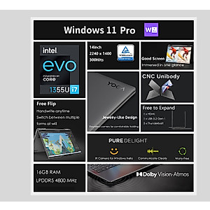 Lenovo Yoga 7i 2-in-1 14" 2.2K 16:10 Touchscreen 0.69" Slim Laptop Intel Evo 10-Core i7-1355U 2 x Thunderbolt Wi-Fi 6 Long Battery Life - 12H Win11Pro W/Stylus Pen (16GB RAM | 512GB PCIe SSD)
