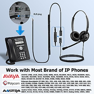 Phone Headset with RJ9 Jack for Office Phones Dual Ear Call Center Telephone Headset with Microphone Noise Canceling Working from Home Headset for Avaya 1408 Aastra 6753i Fanvil Polycom Gigaset 3Com