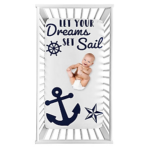 Sweet Jojo Designs Nautical Anchor Boy or Girl Fitted Crib Sheet Baby or Toddler Bed Nursery Photo Op - Navy Blue and White Boat Ocean Sea