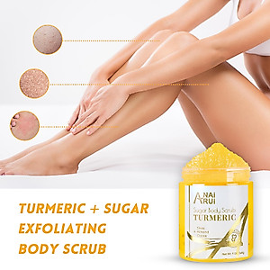 ANAI RUI Turmeric Body Scrub, Sugar Scrub for Exfoliating, Smoothing, Hydrating Skin, Skin Brightening Face & Body Scrub with Turmeric, Turmeric Body Scrub Exfoliator, 9 OZ