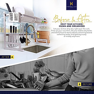 HOMELUX THEORY Over The Sink Dish Drying Rack Premium Stainless Steel. Adjustable Kitchen Rack. Above Sink Dish Rack Shelf Kitchen Counter Organizer Dishrack. 2 Tier (Silver, Adjustable)