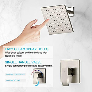 SOKA Shower Faucet Set with 8 Inch Rainfall Shower Head Bathroom Rainfall Shower System Single Function Shower Trim Kit with Rough-In Valve Pressure Balance Square Shower Head Brushed Nickel