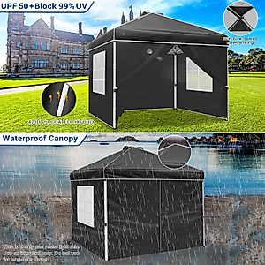 TINKLE WELL Patio Canopy 8'x 8'Pop up Instant Gazebo Tent, Outdoor Portable Shelter w/Sidewalls and Windows Sun Protection, 8 Stakes, 4 Ropes, 4 Double-Barrel and a Roller Bag(Black,8x8ft)
