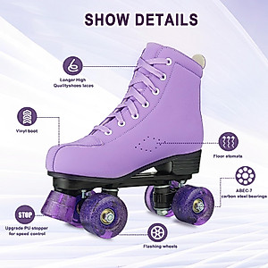 SilverTree Roller Skates for Women and Men PU Leather High-top Adult Roller Derby Skates Wheels Light Up Roller Skates Four-Wheel Shiny Roller Skates for Girls Boys Unisex