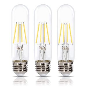 Simba Lighting LED T10 Tubular Edison Filament Light Bulbs (3 Pack) 6W Dimmable 60W Equivalent 120V for Cabinet Display, Piano Lamps, Clear Glass Decorative, Standard E26 Base, Natural White 4000K