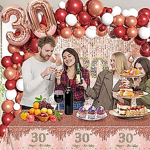 30th Birthday Decorations for Women - Rose Gold Happy 30th Birthday Decor Include Balloon Garland Arch Kit,30th Birthday Backdrop,Tablecloth,Number 30 Foil Confetti balloon 30 Years Old Party Supplies