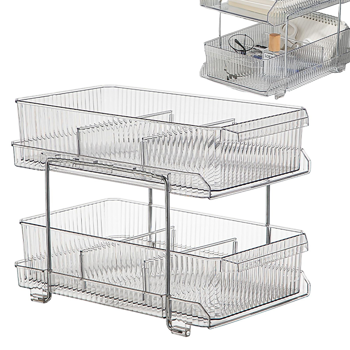 Under Sink Drawer Organizer, Cabinet Organizers Shelves, 2 Tier Clear Kitchen Cabinet Organizer, Under Sink Cabinet Organizer, Under Sink Storage Rack, Under Sink Shelf Organizer for Kitchen Bathroom