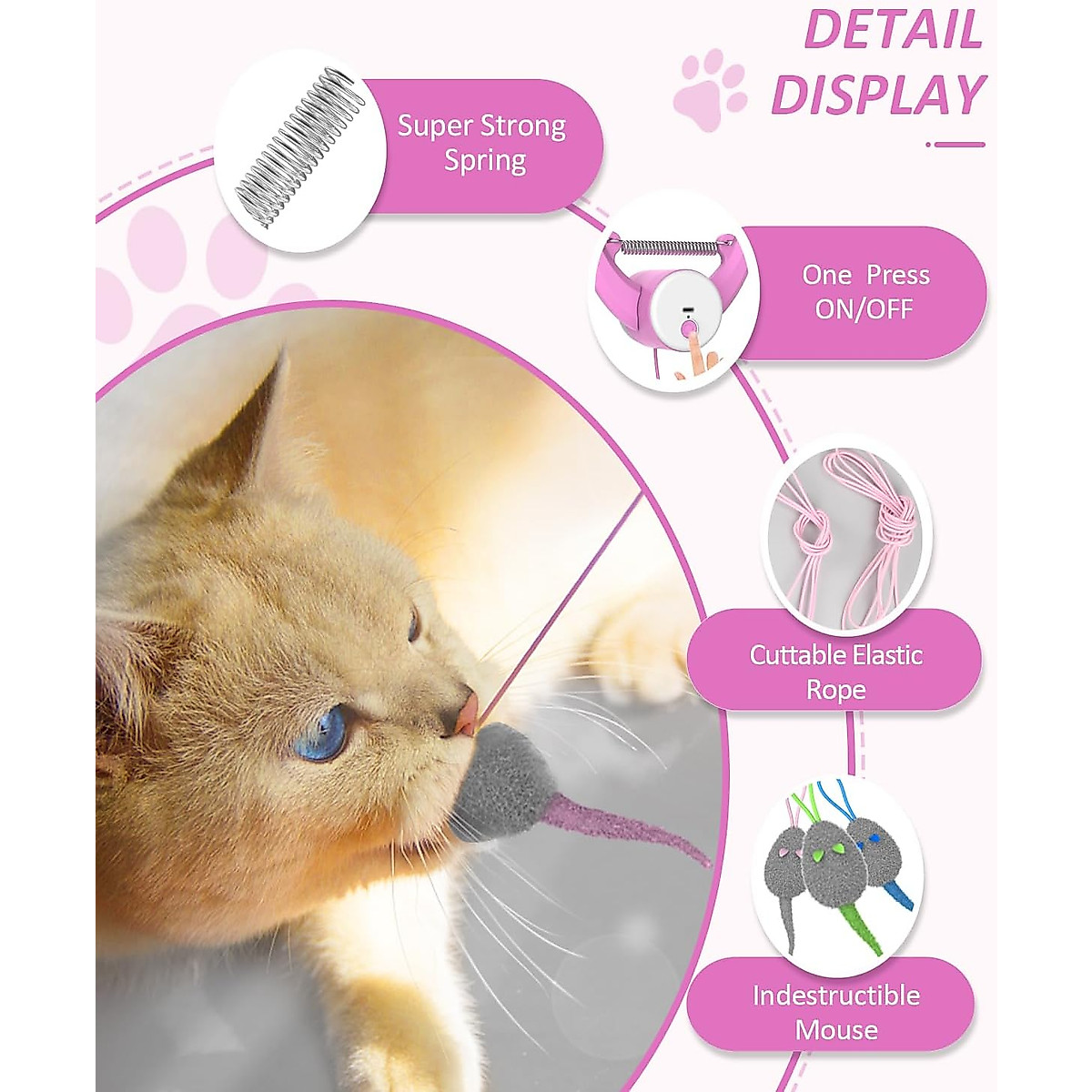 Cat Toys, Hanging Automatic Interactive Cat Toy, Colorful Bouncing Mice, Extra Long Elastic Rope, Motion Activated Rechargeable Cat Feathers Toys, Interactive Cat Toys for Indoor Cats/Kittens