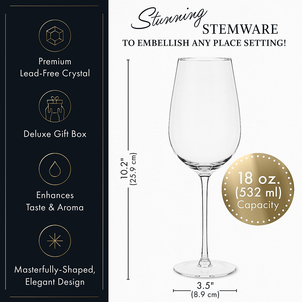 White Wine Glasses Set of 4 - Hand Blown Crystal Wine Glasses - Modern Long Stem Wine Glasses - Tall Chardonnay Wine Glasses with Stem For Wedding, Christmas, Wine Tasting, Wine Lovers - 18 oz, Clear