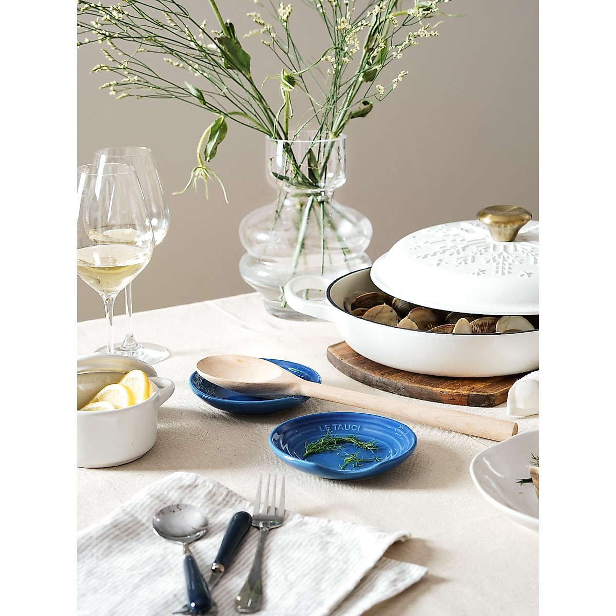 LE TAUCI Ceramic Spoon Rest, Housewarming Present, Coffee Spoon Holder for Kitchen Counter, Stove Top Protection, Kitchen Decor, Accessories for Countertop - 4.9 inch, Set of 4, Gradient Red