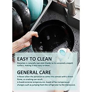 Teocera Pasta Bowls, Large Salad Bowls, Porcelain Bowl Set, Wide and Shallow, Microwave and Dishwasher Safe, 35 Ounce - Set of 4, Matte Black