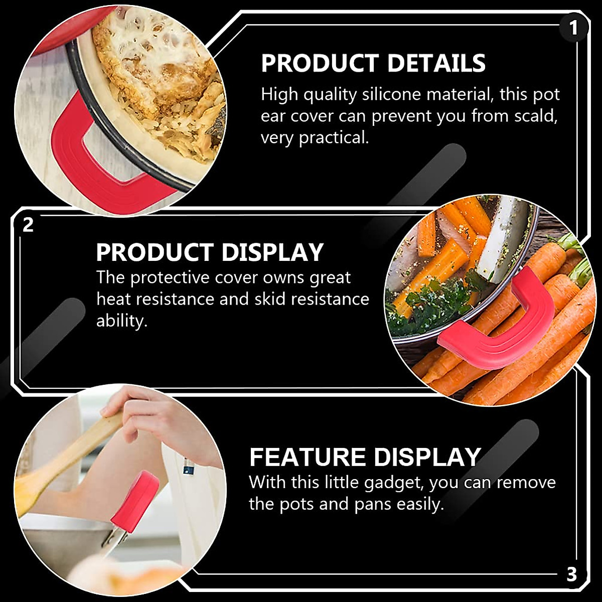 HEALLILY Silicone Pot Handles Pan Ear Replacement Heat Insulated Pot Handle Non- Slip Pot Sleeves for Woks Soup Pot (Red)