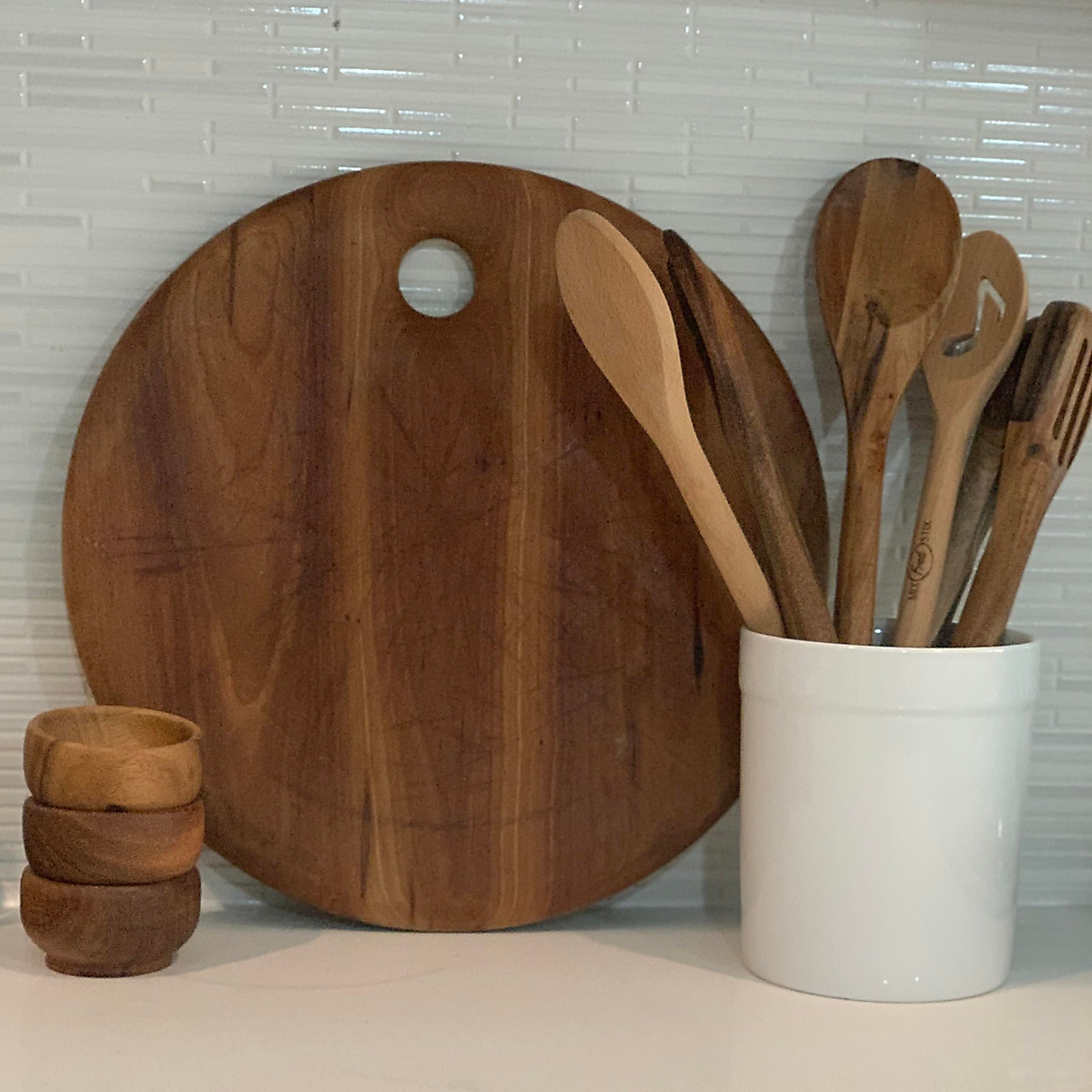 Fox Run Utensil Holder, White Stoneware