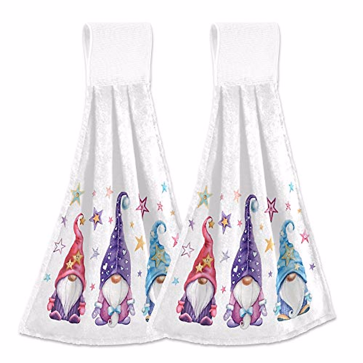 YYZZH Magic Gnomes with Stars Kitchen Hand Towels with Hook & Loop Set of 2 Absorbent Bath Hand Towel Hanging Tie Towel