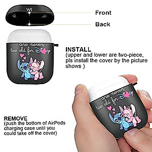 UHAUL AirPods Case Protectiv Cover,Fully Protected Shockproof Cartoon case with Keychain Clip Carabiner and Lanyard,Compatible with Apple AirPods 2 and 1 (Stitch and Angel)