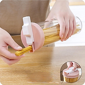 ZIVOCK Kitchen Storage boxCreative Storage jar Sealed Storage Noodle Kitchen Hanging Noodle Storage Box Round Pasta Storage Bucket Pink