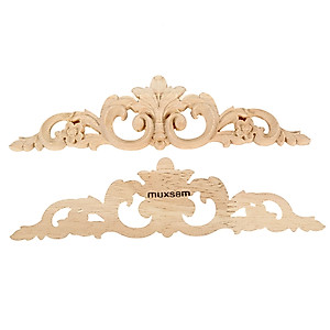 MUXSAM Carved Wood Appliques Onlays, Long Wooden Decals Trim Molding Rosette Inlays for Door Wall Mantel Cabinet Door Dresser Closet Mirror Decoration Furniture Transfer(1-Pack, 20x5cm/7.9" x2)