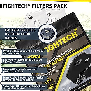 Dust Mask Filter Replacements Package | 10 FIGHTECH Authentic Carbon Filters for Dust Mask and 4 Discharge Valves | Air Filters with Safety Goggles Fogging Up Protection (14 Pieces Set, 14, Count)