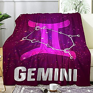 AUSMART Constellation Zodiac Gemini Throw Blanket Flannel Microfiber Luxury Warm Soft Cozy Blanket for Couch, Car, Bed Sofa Dorm Water Beds Gift X-Small 40x30In ( Toddler ) Pet